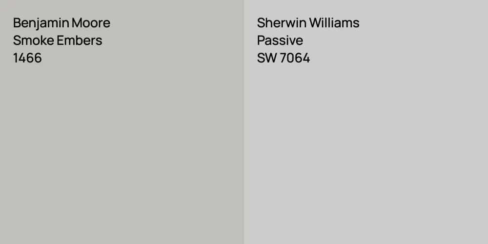 Benjamin Moore Smoke Embers vs. Sherwin Williams Passive comparison
