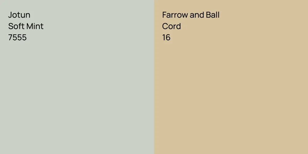 Jotun Soft Mint vs. Farrow and Ball Cord comparison