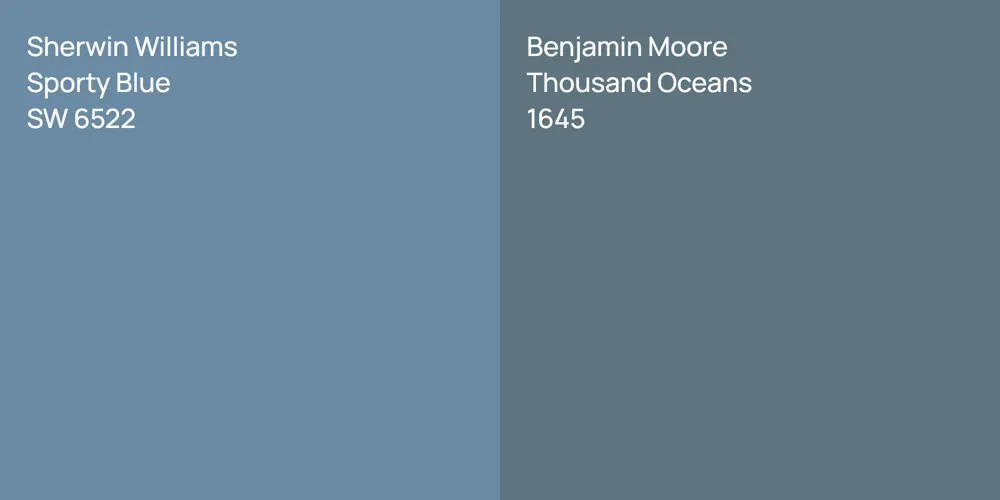 Sherwin Williams Sporty Blue vs. Benjamin Moore Thousand Oceans comparison