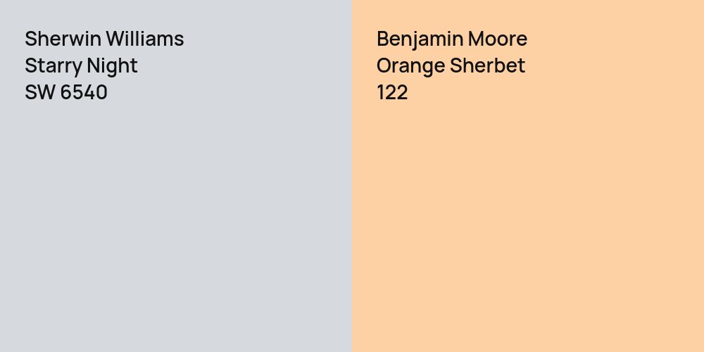 Sherwin Williams Starry Night vs. Benjamin Moore Orange Sherbet comparison