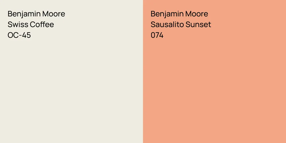 Benjamin Moore Swiss Coffee vs. Benjamin Moore Sausalito Sunset comparison