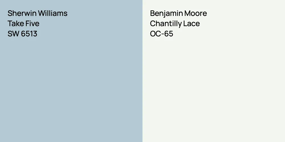 Sherwin Williams Take Five vs. Benjamin Moore Chantilly Lace comparison