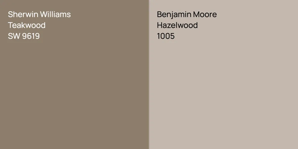 Sherwin Williams Teakwood vs. Benjamin Moore Hazelwood comparison
