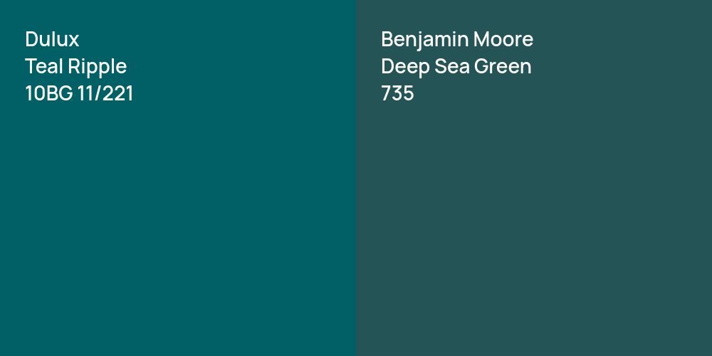 Dulux Teal Ripple vs. Benjamin Moore Deep Sea Green comparison