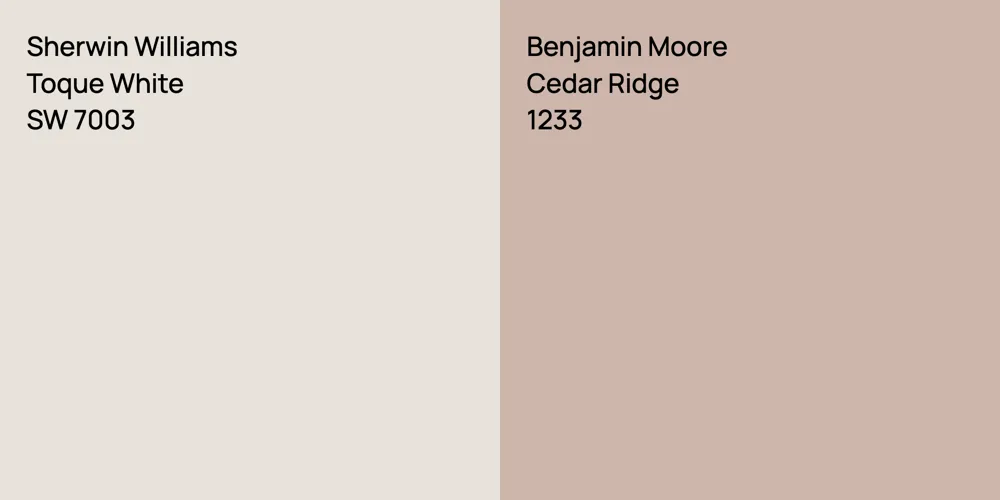 Sherwin Williams Toque White vs. Benjamin Moore Cedar Ridge comparison