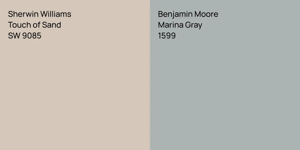 Sherwin Williams Touch of Sand vs. Benjamin Moore Marina Gray comparison