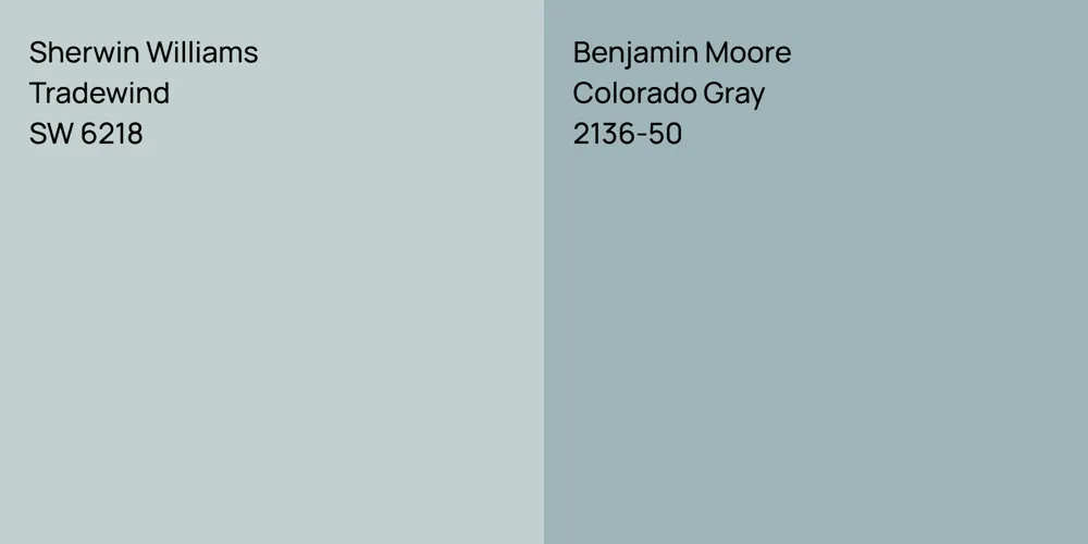 Sherwin Williams Tradewind vs. Benjamin Moore Colorado Gray comparison