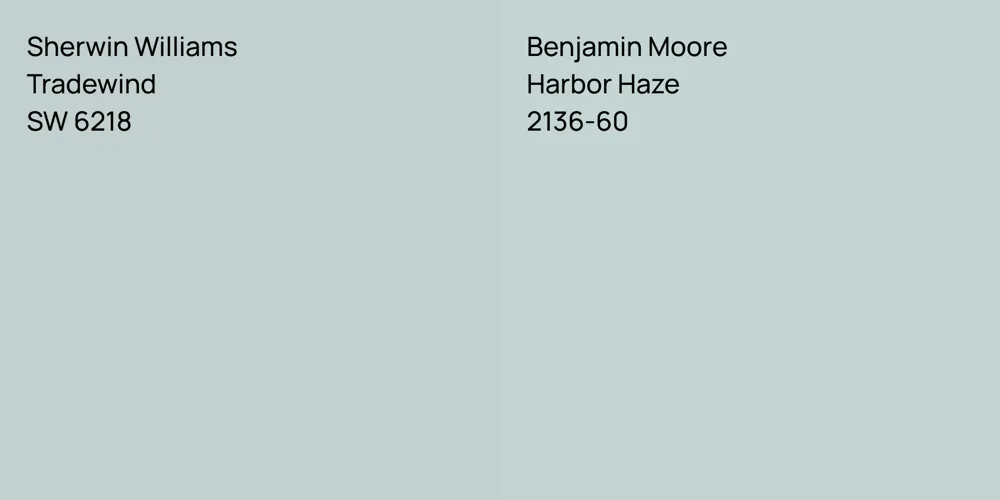 Sherwin Williams Tradewind vs. Benjamin Moore Harbor Haze comparison