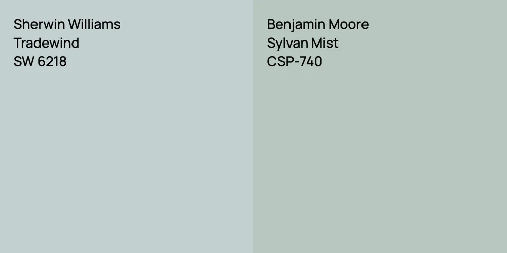 Sherwin Williams Tradewind vs. Benjamin Moore Sylvan Mist comparison