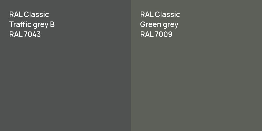 RAL Classic Traffic grey B vs. RAL Classic Green grey comparison