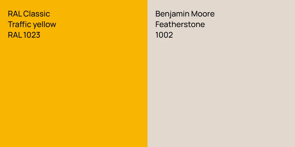 RAL Classic Traffic yellow vs. Benjamin Moore Featherstone comparison