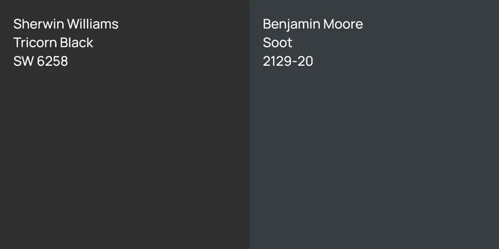 Sherwin Williams Tricorn Black vs. Benjamin Moore Soot comparison