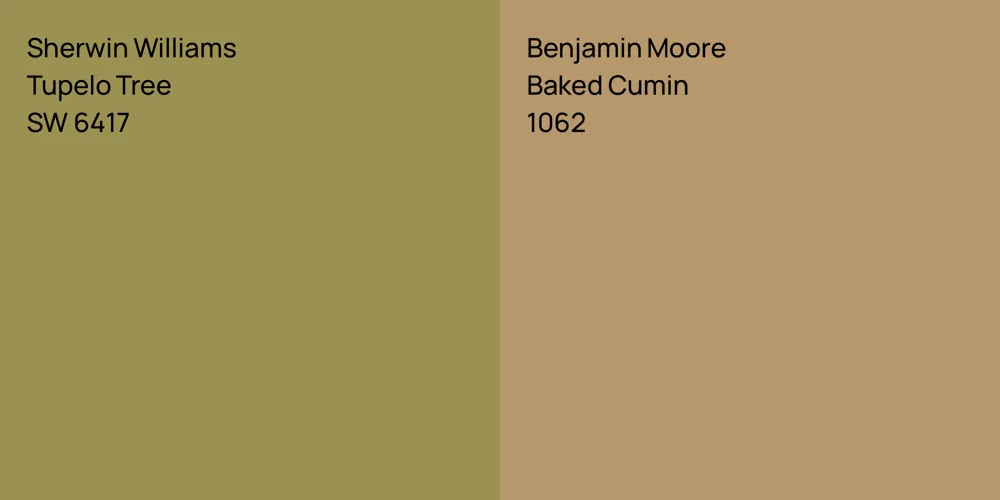 Sherwin Williams Tupelo Tree vs. Benjamin Moore Baked Cumin comparison