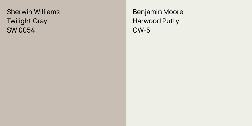 Sherwin Williams Twilight Gray vs. Benjamin Moore Harwood Putty comparison