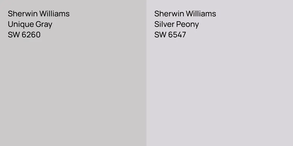 Sherwin Williams Unique Gray vs. Sherwin Williams Silver Peony comparison