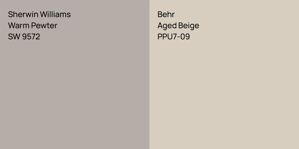 Sherwin Williams Warm Pewter vs. Behr Aged Beige comparison