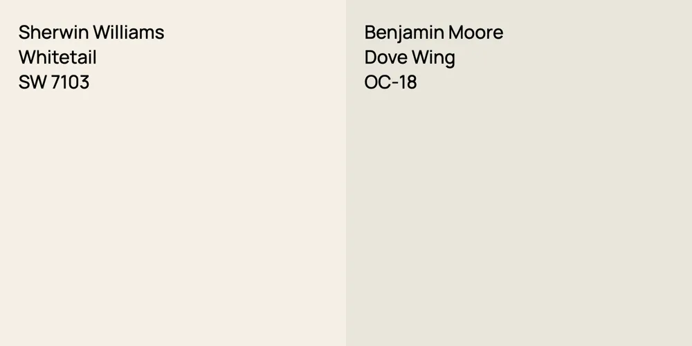 Sherwin Williams Whitetail vs. Benjamin Moore Dove Wing comparison