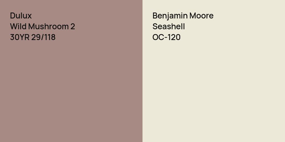 Dulux Wild Mushroom 2 vs. Benjamin Moore Seashell comparison